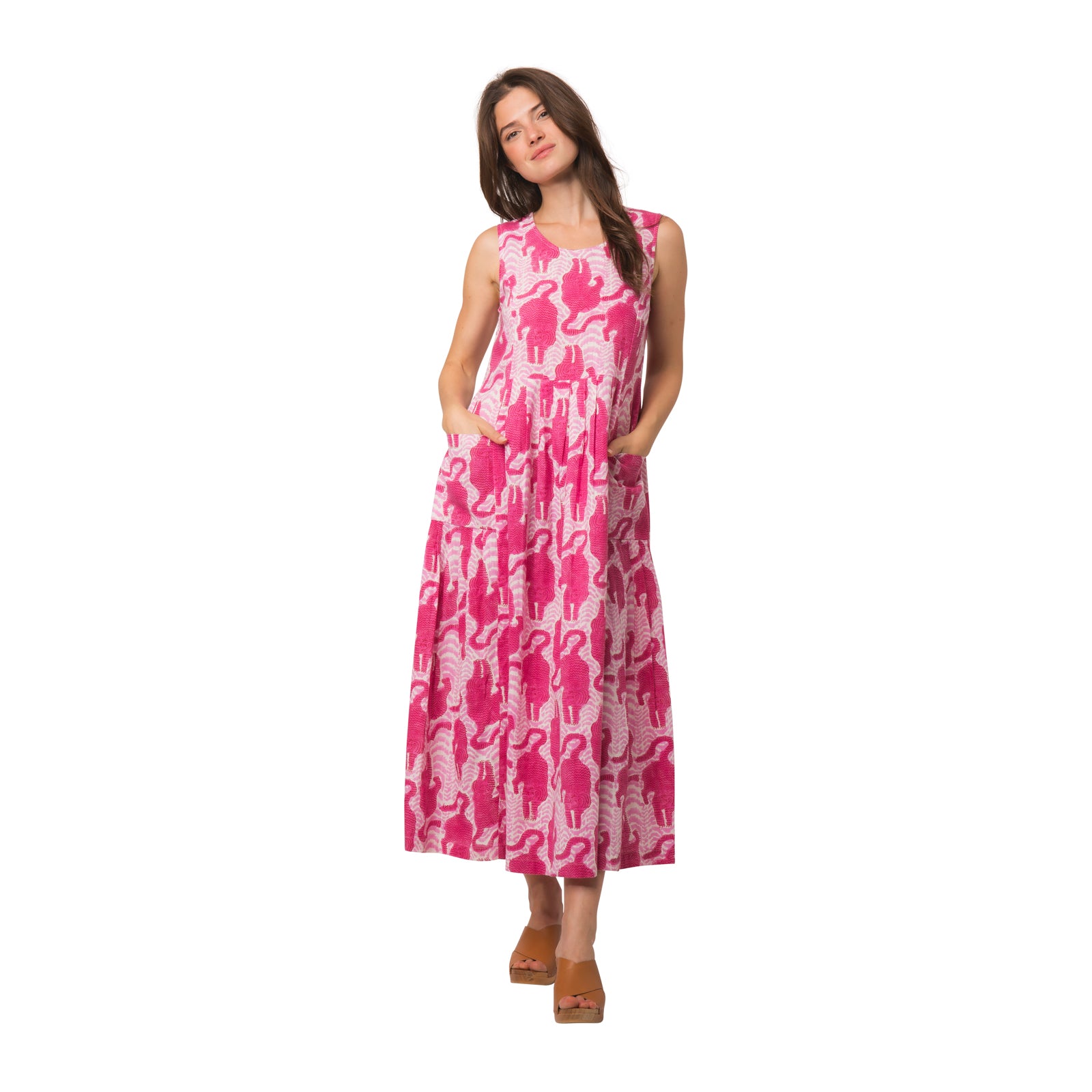 Daphné Tiger dress 100% hand-woven cotton - Pink